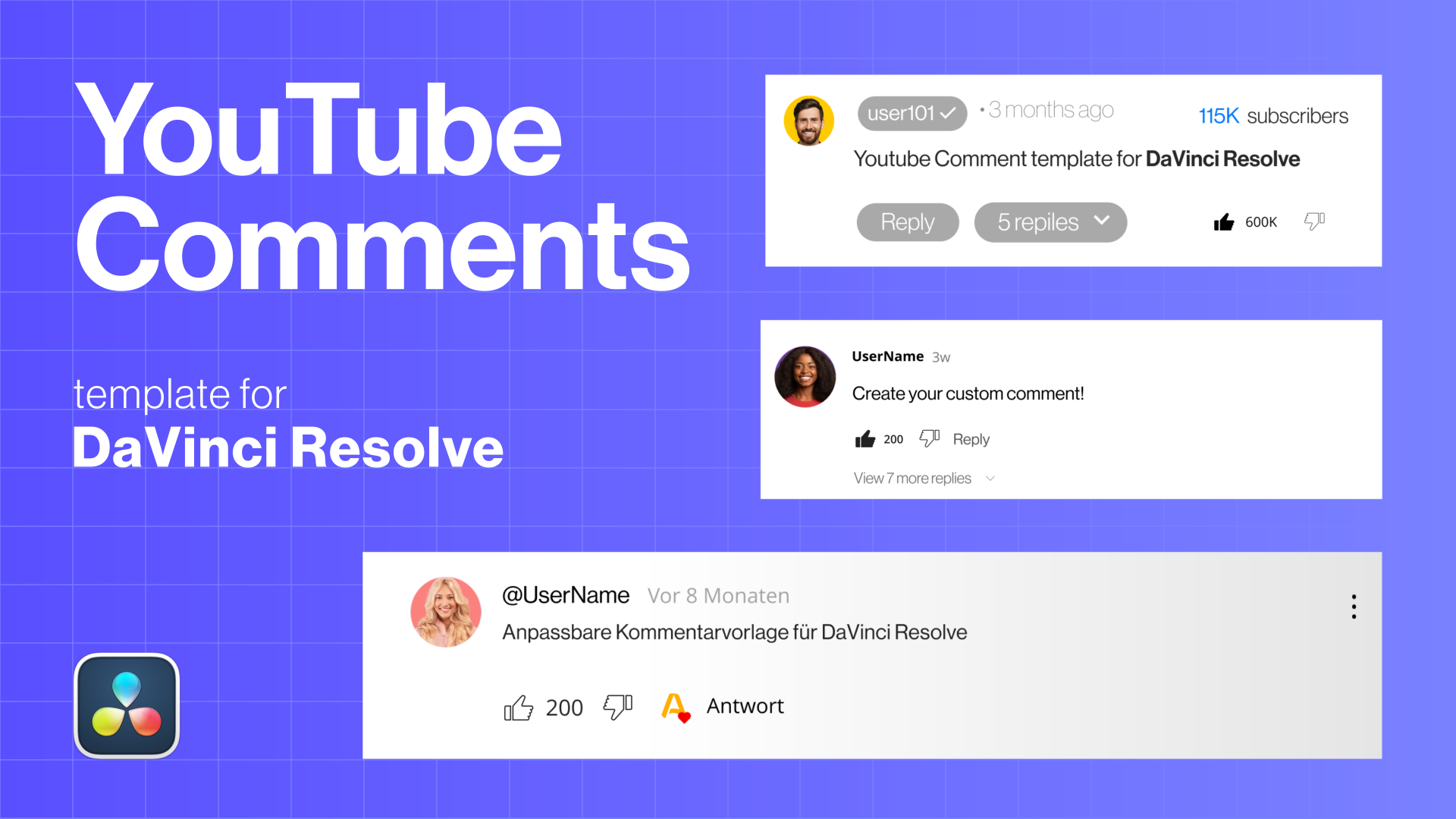 Youtube Comment Template for DaVinci Resolve - Editable Video Template